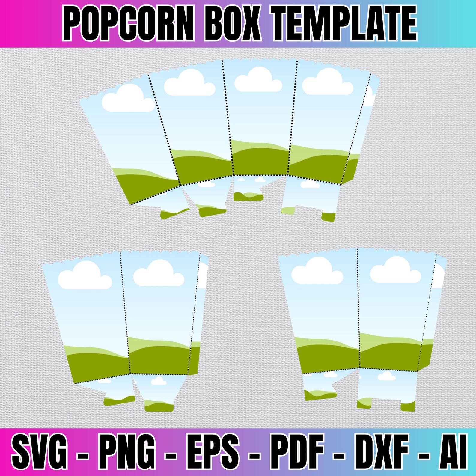 Popcorn Box Template, Party Favor SVG Bundle (digital Download) - Etsy