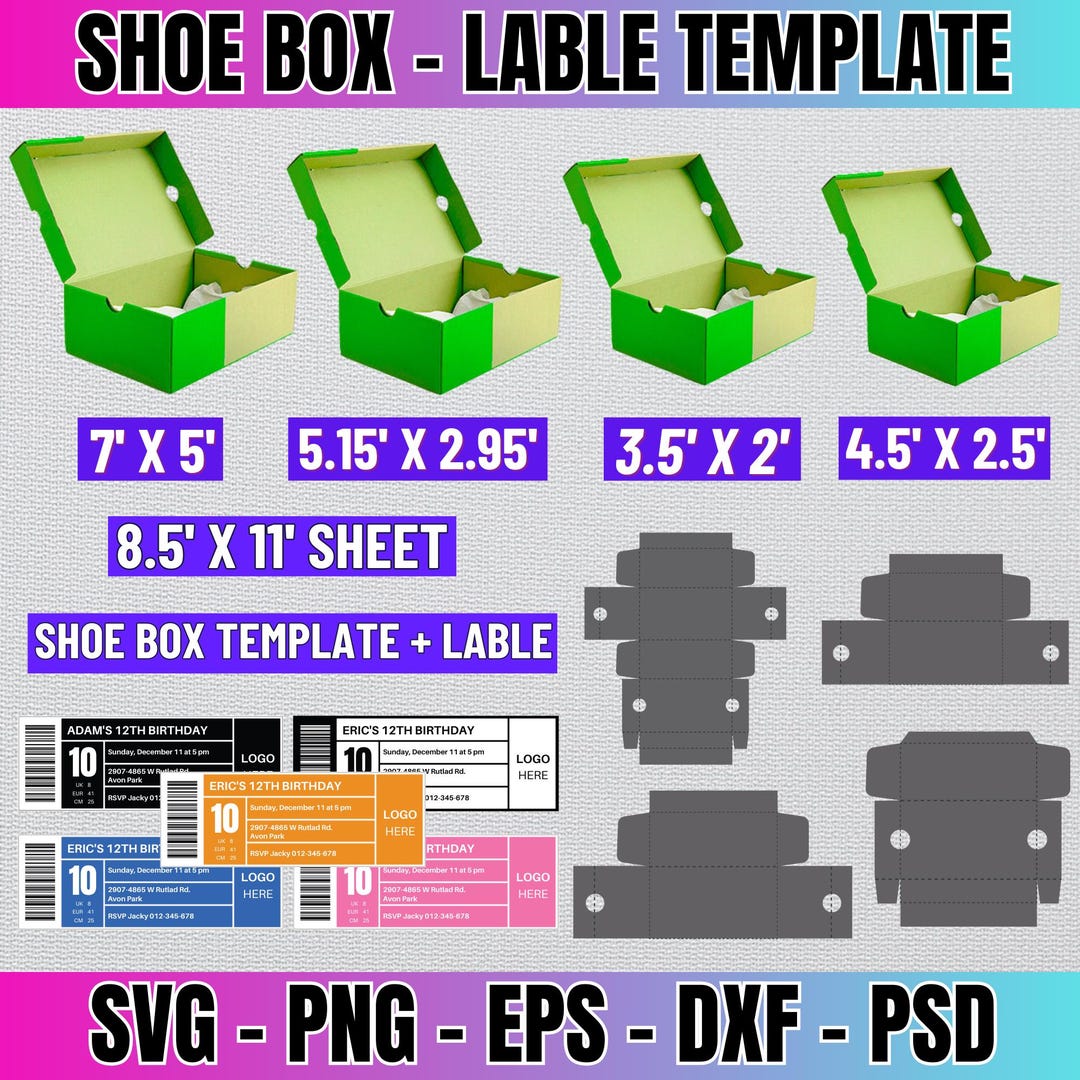 Sneaker Box Template Bundle: Shoe Box Label SVG (digital Download) - Etsy