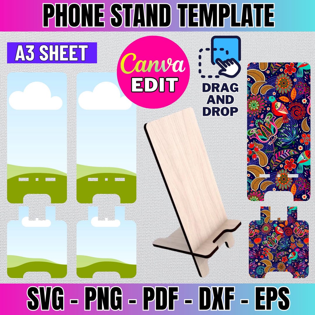 Custom Phone Stand Template: Laser Cut SVG, Canva Editable (digital ...