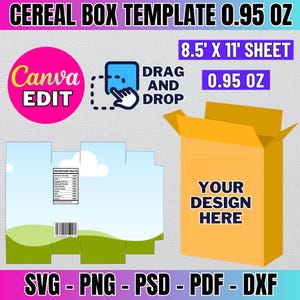0.95 Oz Cereal Box Template, Cereal Box Svg, DIY Cereal Packaging ...