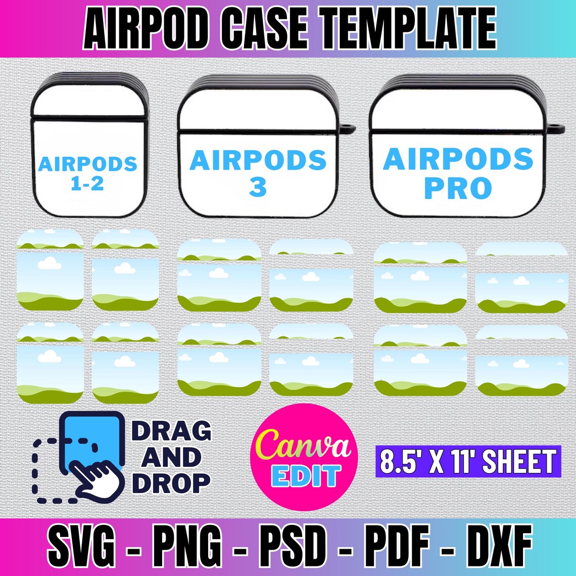 AirPod Case Sublimation Template Bundle: AirPod 1/2/pro/3, Canva ...