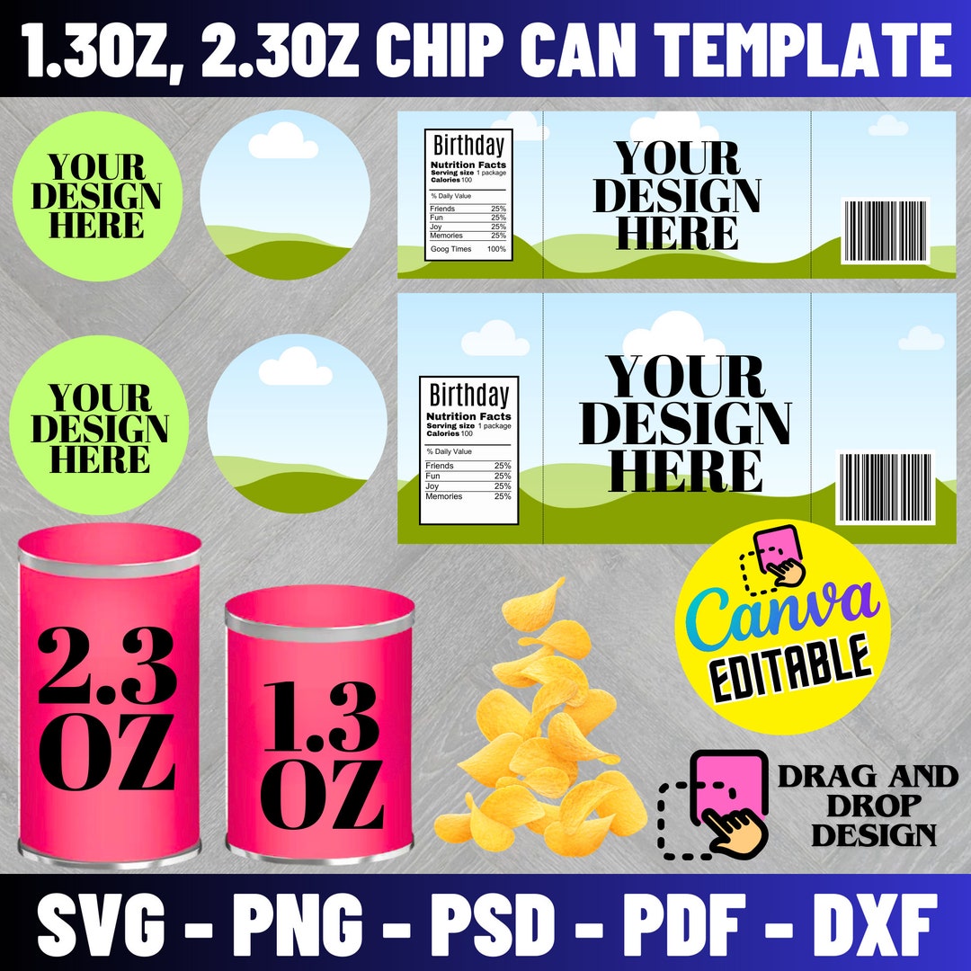 1.3oz, 2.3oz Chip Can Template Bundle, Potato Chip Can, Can Label ...