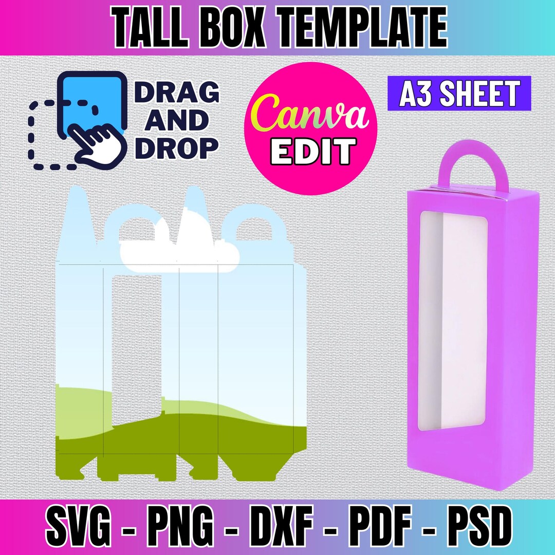 Tall Box Template, Tall Box Svg Treat Box Template for Kids Birthday ...