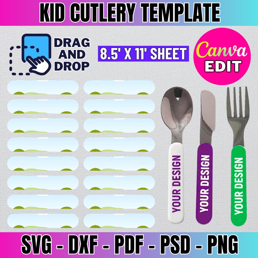Kid Cutlery Template, Kid Cutlery Template for Sublimation, Polymer Kid ...