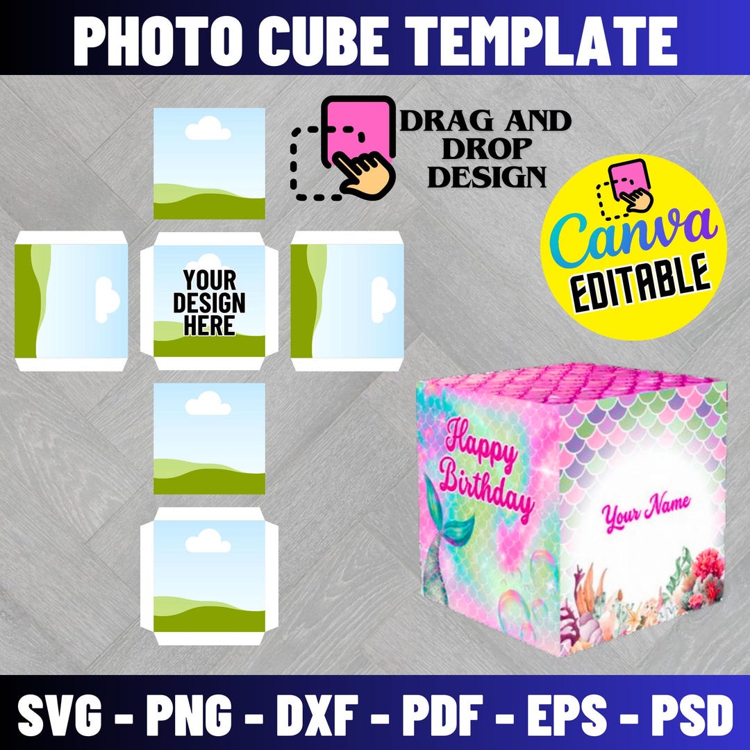 Photo Cube Template, Custom Photo Cube Box, Photo Box Template, 3D Cube ...