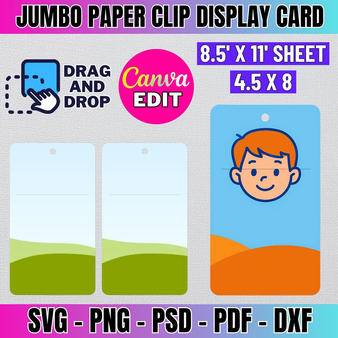 Jumbo Paper Clip Display Card Template (svg, Png, Eps, Dxf, Pdf, Canva ...