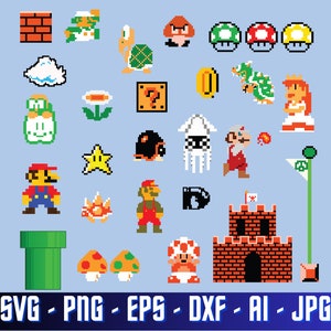 Mario Svg , Mario Pixel Art Cricut Vector Bundle , Mario 8 Bit Svg ...