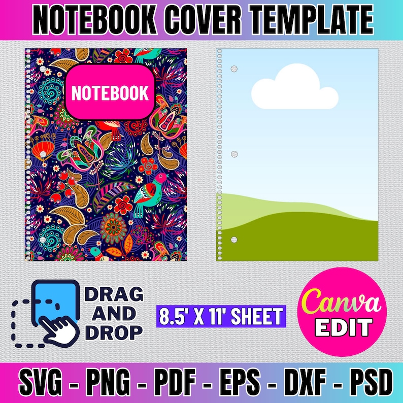 Notebook Cover Template: 42 Hole Spiral, Custom Design (digital ...