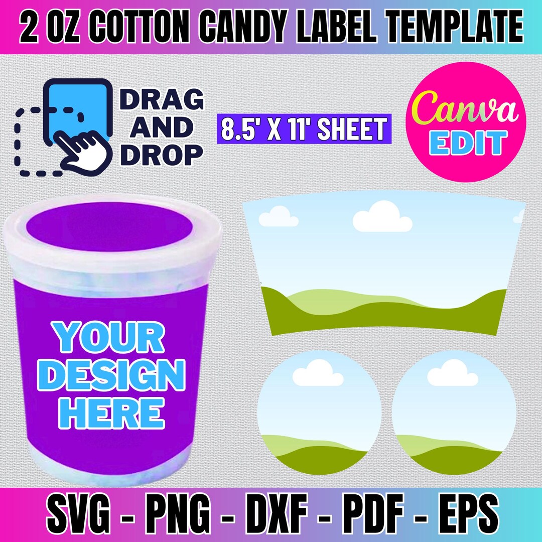 2oz Cotton Candy Label Template, Cotton Candy Tub Wrapper Template ...