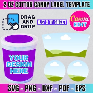 Cotton Candy Label Template: 2oz Tub Wrapper (digital Download) - Etsy