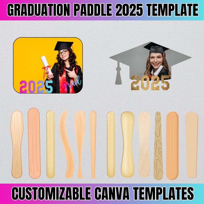 Graduation Paddle Fan Template Bundle: 2025 Grad Fan (digital Download ...