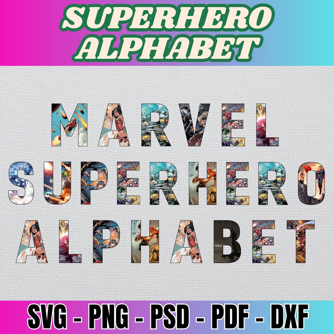 Superhero Alphabet Clipart: Marvel Alphabet, Doodle Font, Numbers ...