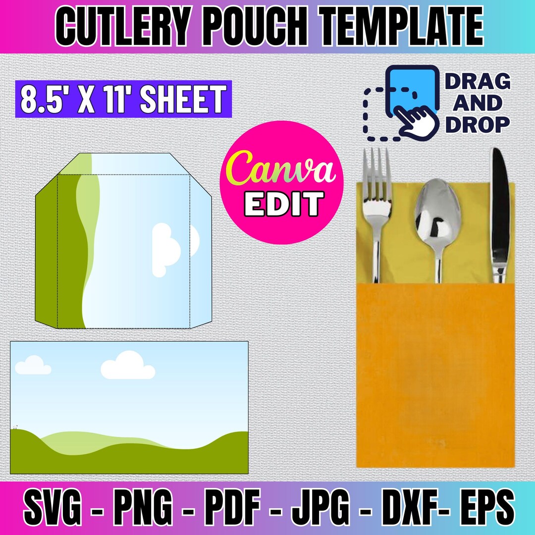 Cutlery Pouch Template, Cutlery Set Template, Cutlery Paper Holder ...