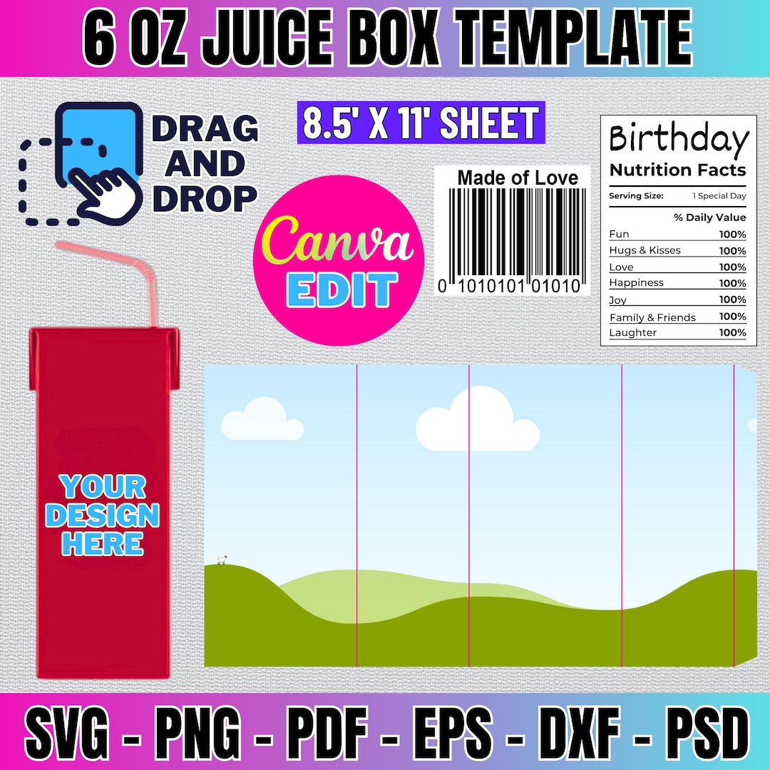 6 Oz Juice Box Wrapper Template, Juice Box Wrapper Svg, 6 Oz Juice Box ...