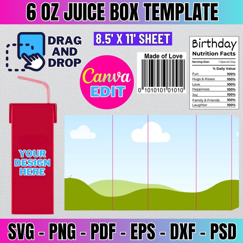 6 Oz Juice Box Wrapper Template (svg, Png, Eps, Dxf) (digital Download ...