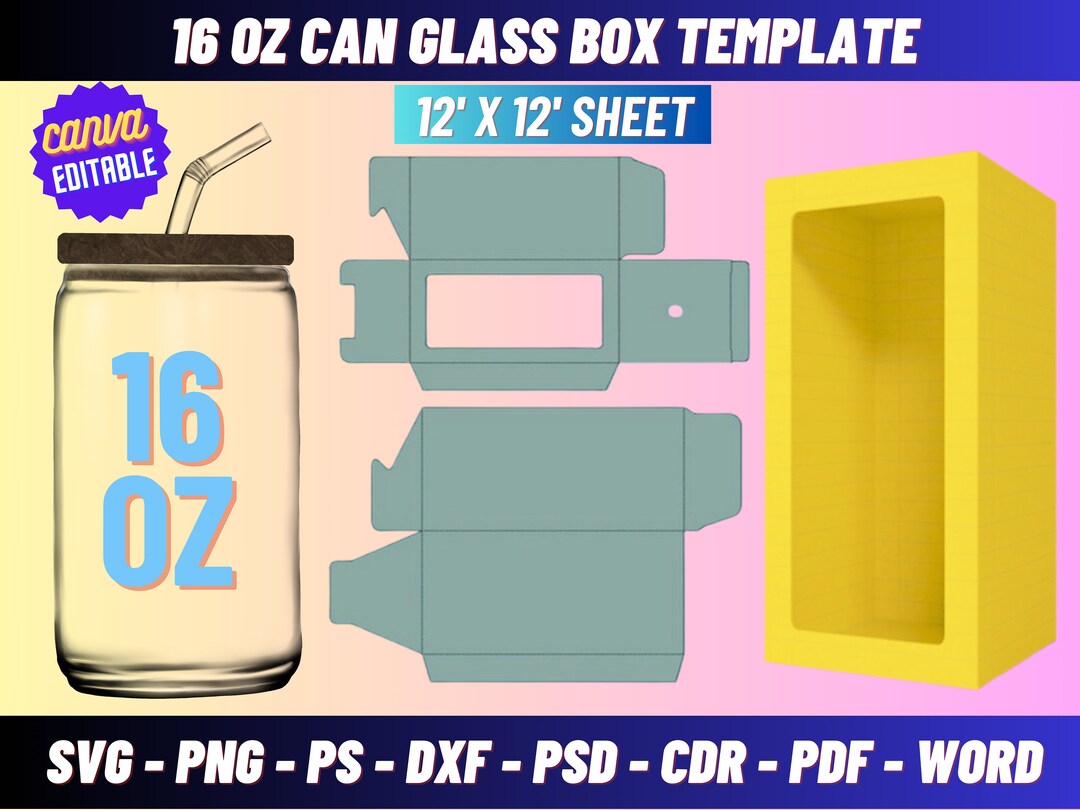 16oz Glass Can Window Box Template, Box Template, Beer Can Class Box ...