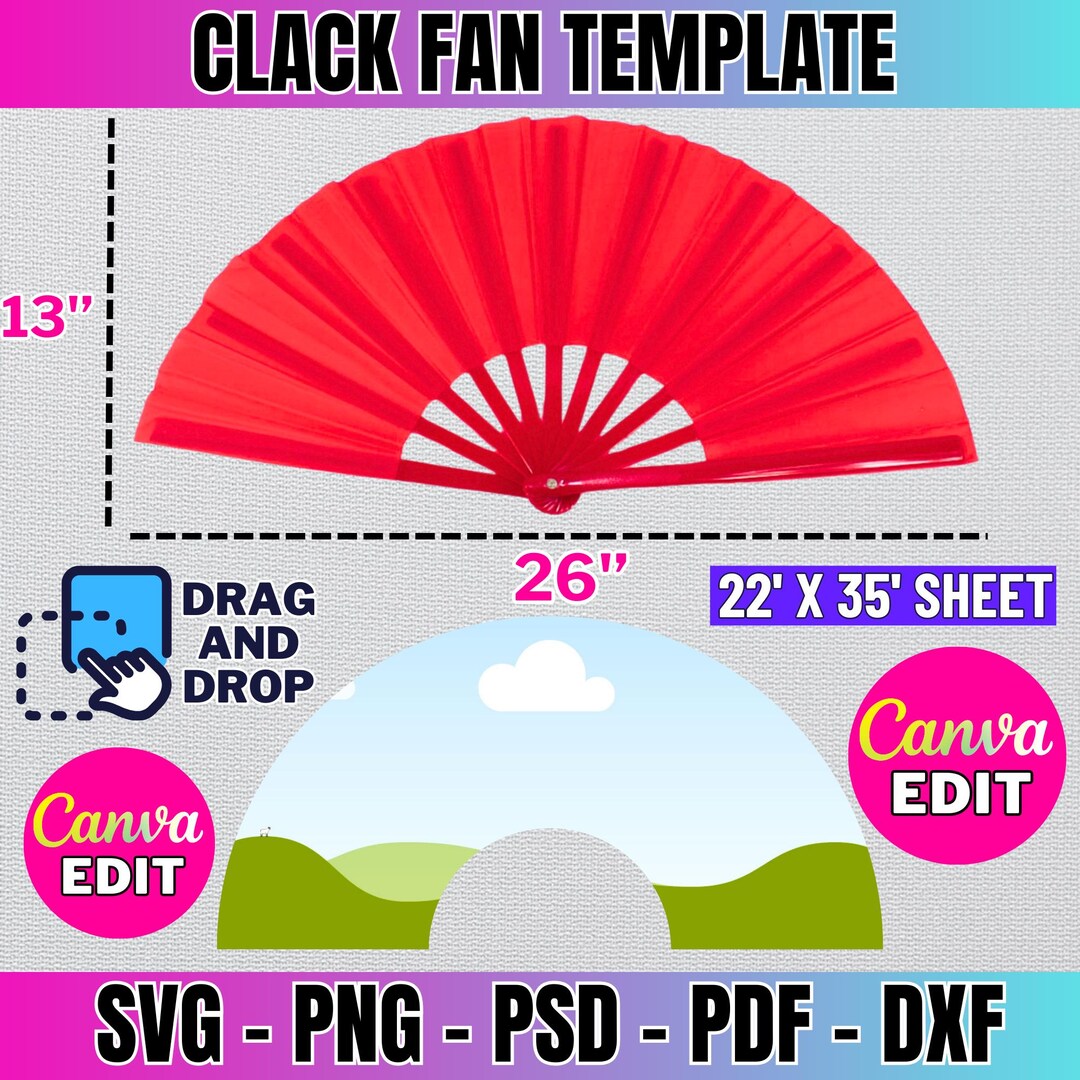 Clack Fan Template: Festival Hand Fan, Sublimation Design (digital ...