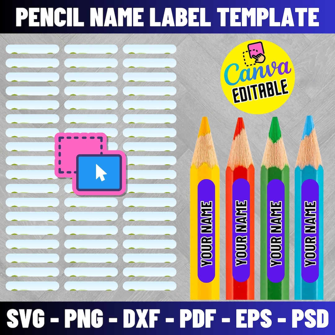 Pencil Name Label Template, School Label Template, School Supply Labels ...
