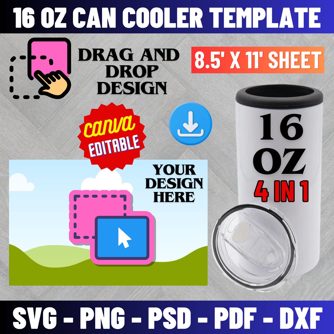 16oz Can Cooler Template, 4 in 1 Can Cooler Tumbler, Beer Cooler ...