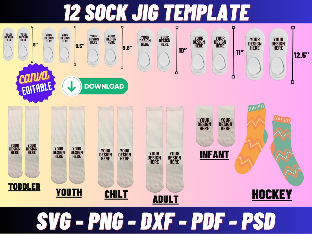 12 Sock Jig Template BUNDLE, Sock Jig Sublimation, Sock Insert Template ...