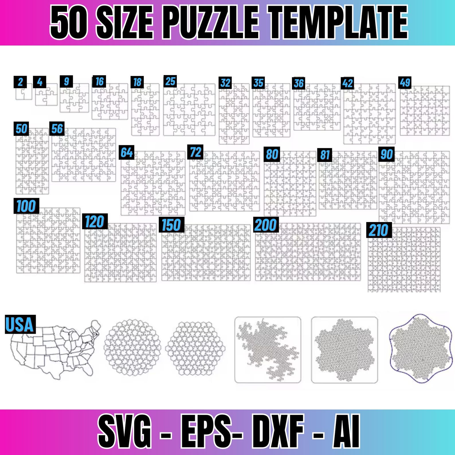 Puzzle Svg Template, Jigsaw Puzzle Svg, Puzzle Piece Svg, Laser Cut ...