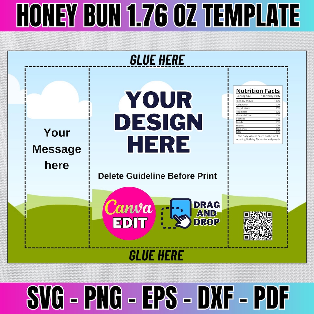 Honey Bun 1.76oz Template, Honey Bun Template, Honey Bun Wrapper Template, Honey Bun Snack ...