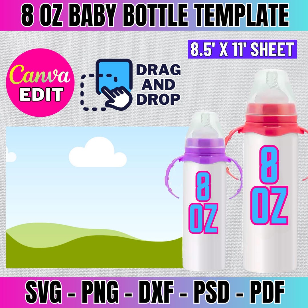 8 Oz Baby Bottle Template, 8oz Kids Milk Bottle Sublimation Template ...