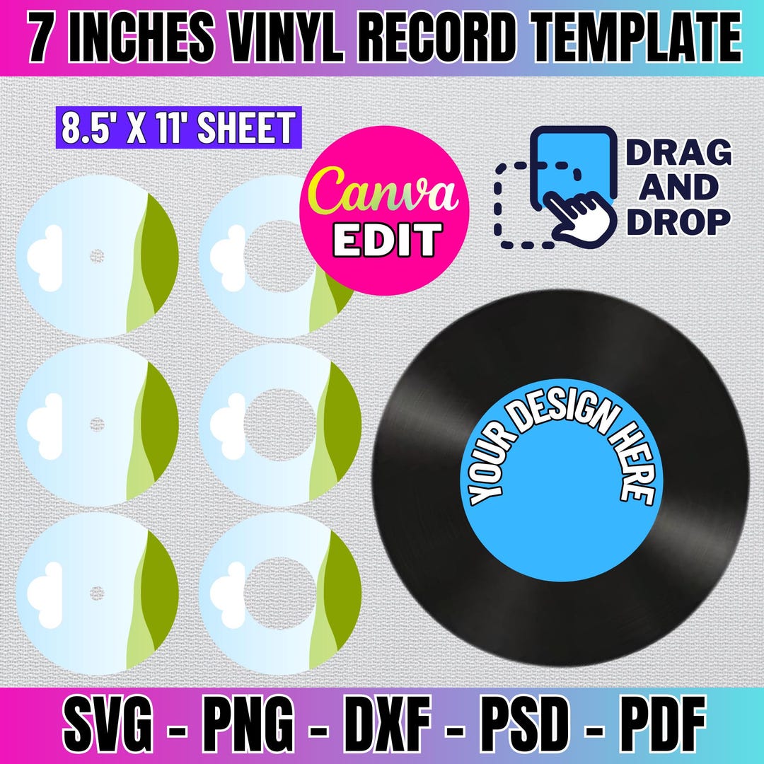 7 Inches Vinyl Record Template, Vinyl Record Label Template, Record ...
