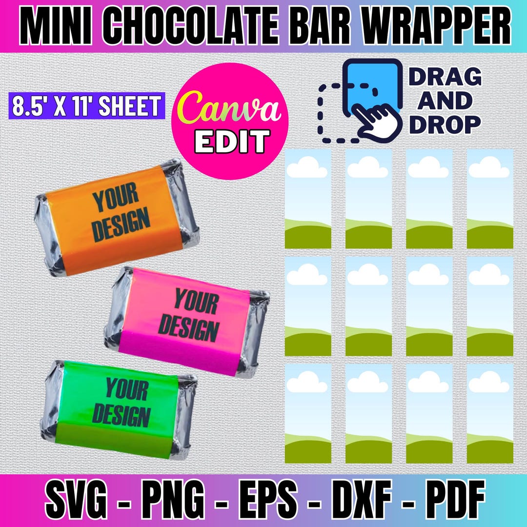 Mini Chocolate Bar Wrapper Template: Party Favor SVG (digital Download ...