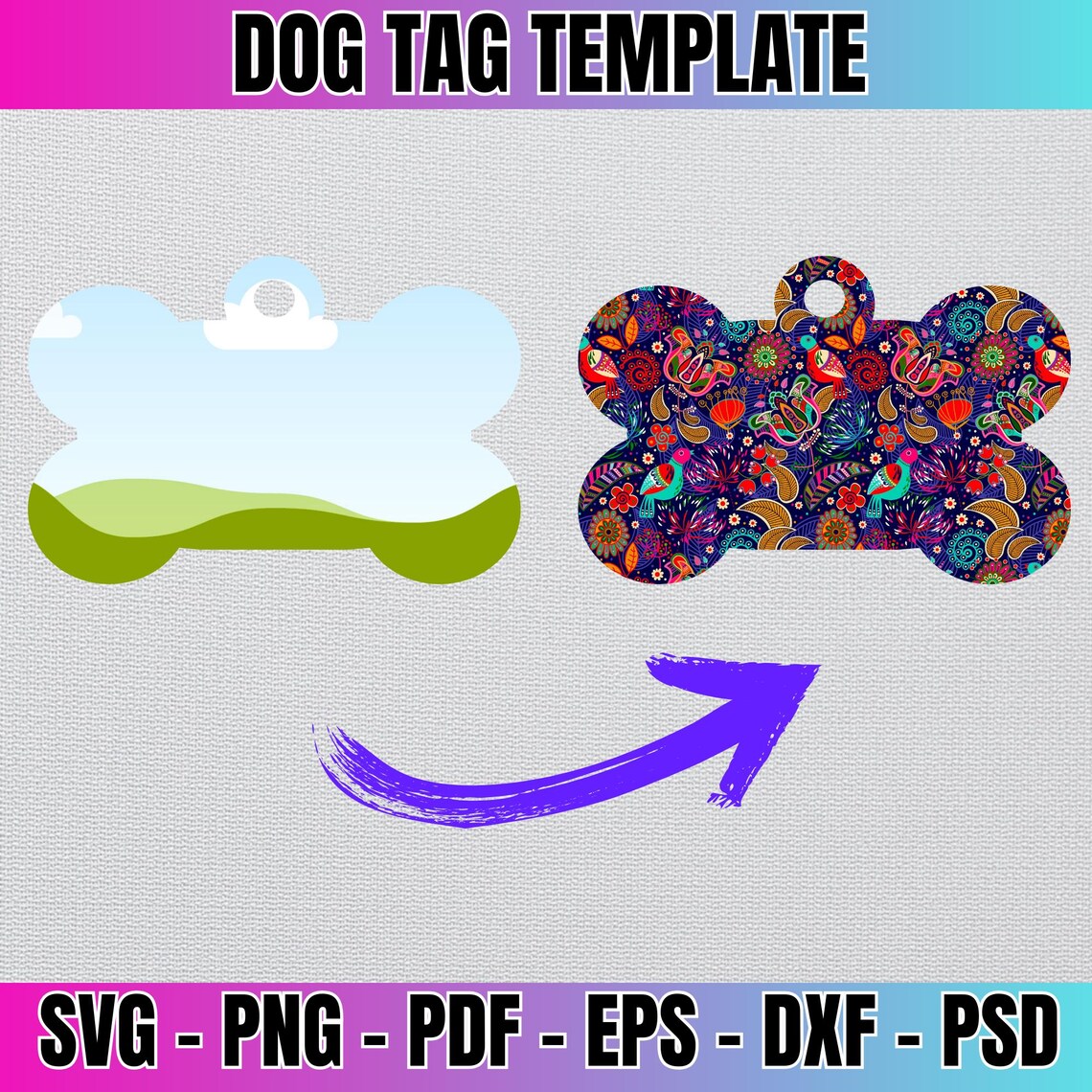 Bone Dog Tag Template: Custom Pet ID, Canva Editable (digital Download ...