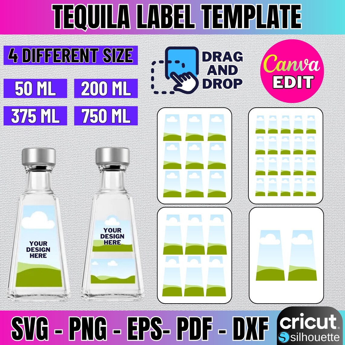 Editable Tequila Label Template: 750ml Bottle, Canva Design (digital ...