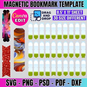 Magnetic Bookmark Template Bundle, DIY Book Lover Gift (digital ...