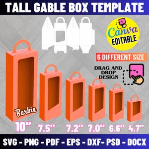6 Size Tall Gable Box Template, Doll Box Template, Gift Box Template ...