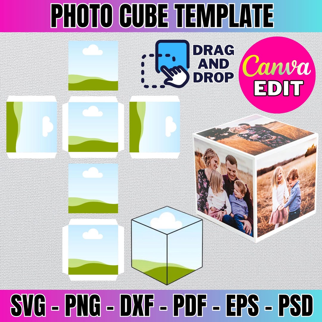 Custom Photo Cube Template: Memory Box SVG, Canva Editable (digital ...