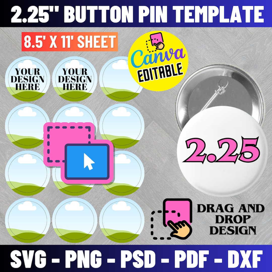 2.25 Button Pin Template, Button Pin Svg, Button Pin Blank, Sublimation ...