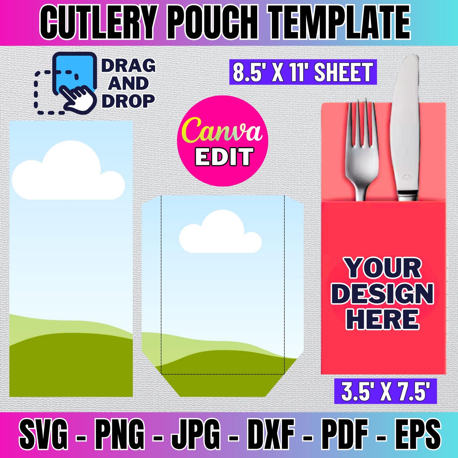 Cutlery Pouch Template, Cutlery Set Template, Cutlery Paper Holder ...