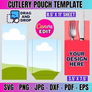 Cutlery Pouch Template, Cutlery Set Template, Cutlery Paper Holder ...