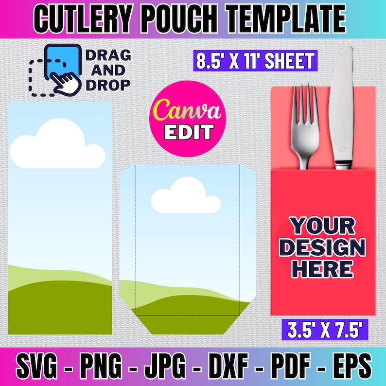 Cutlery Pouch Template, Cutlery Set Template, Cutlery Paper Holder ...