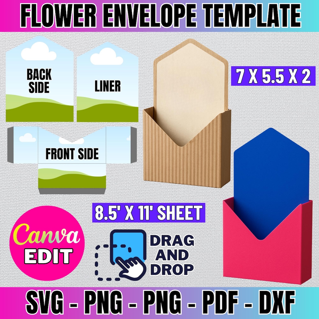 Flower Envelope Template, Flower Envelope Box, Flower Box Packaging ...