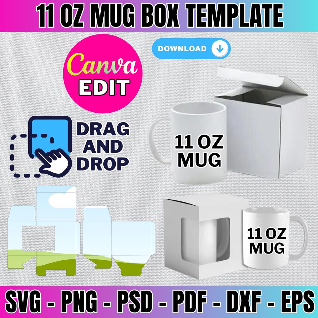 11 Oz Mug Box Template, Mug Box Template With Window, 11oz Mug Box Svg ...