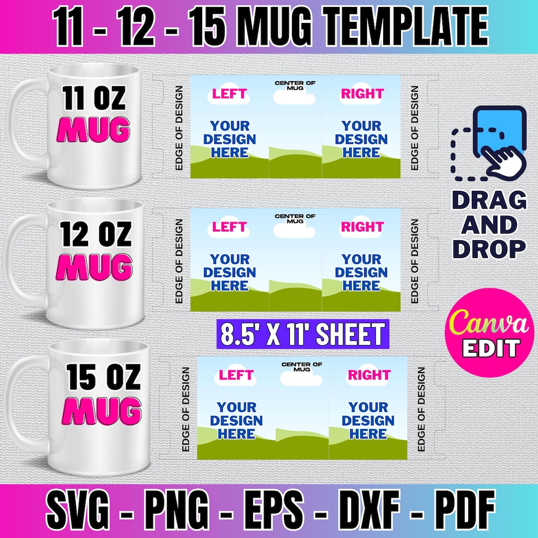 11-12-15 Oz Mug Template Set, Full Wrap Template, Mug Full Wrap ...