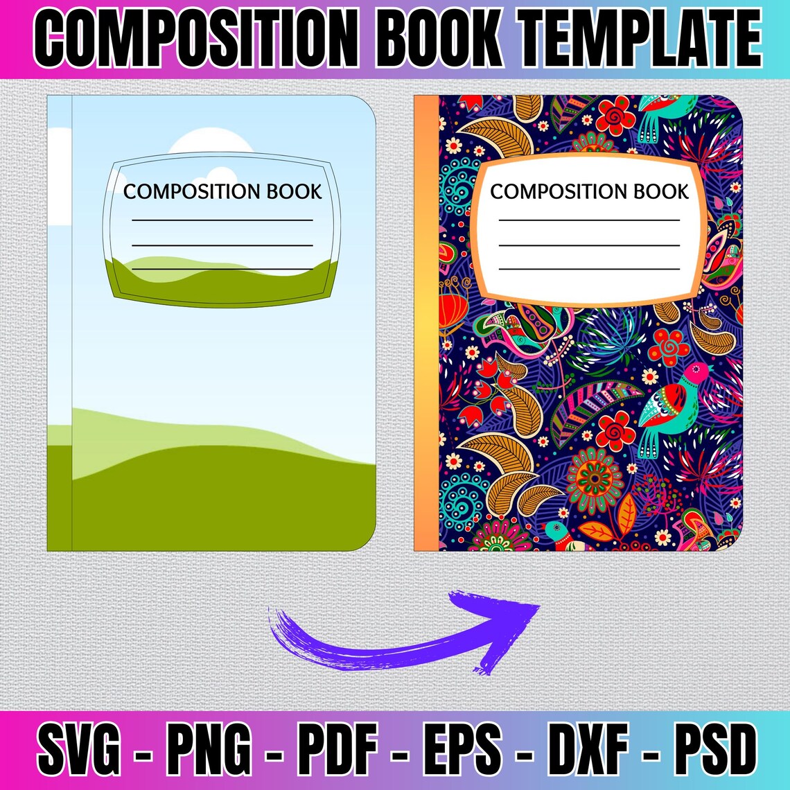 Custom Composition Book Cover Template, Canva Editable (digital ...
