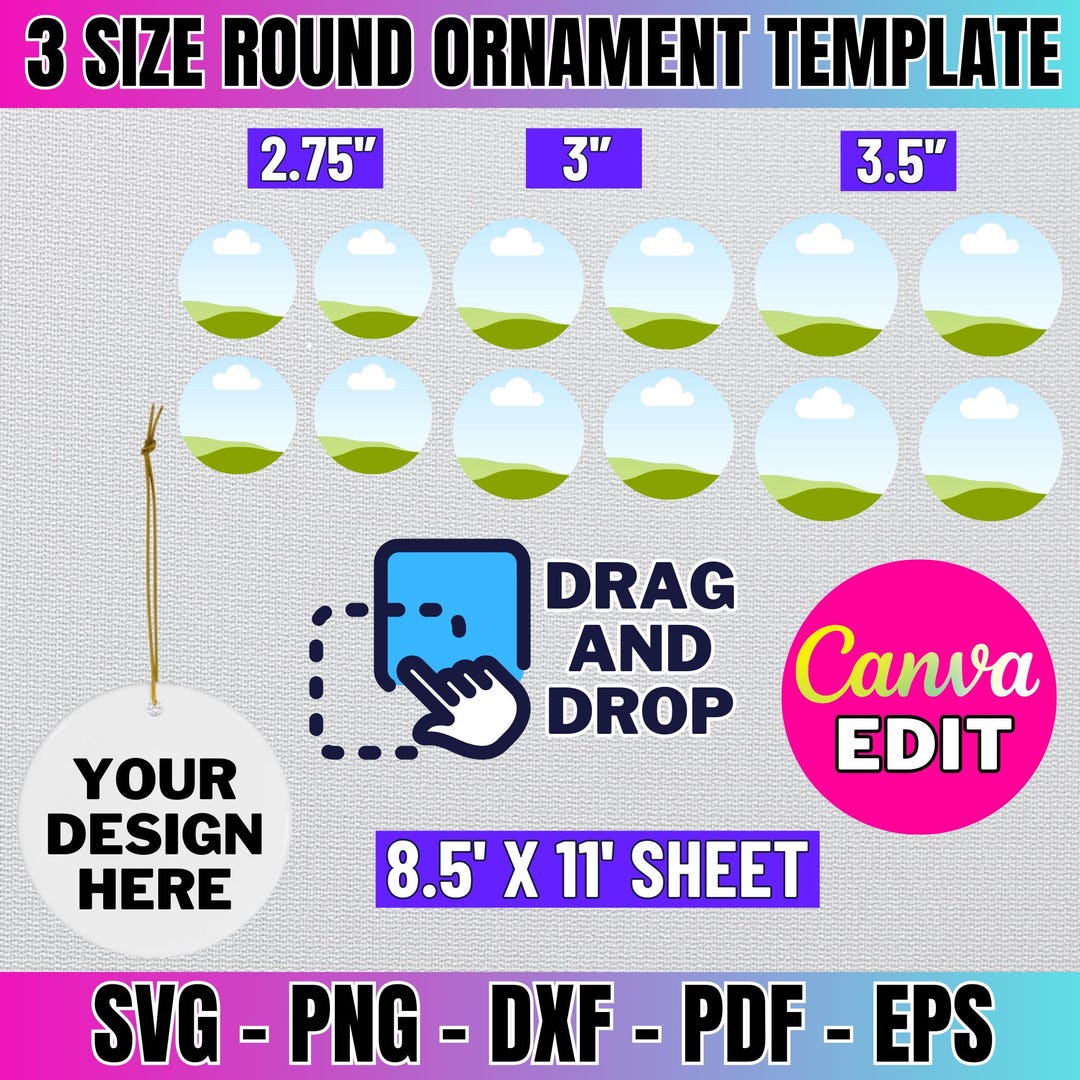 Round Ornament Template Bundle: Canva Christmas Sublimation (digital ...