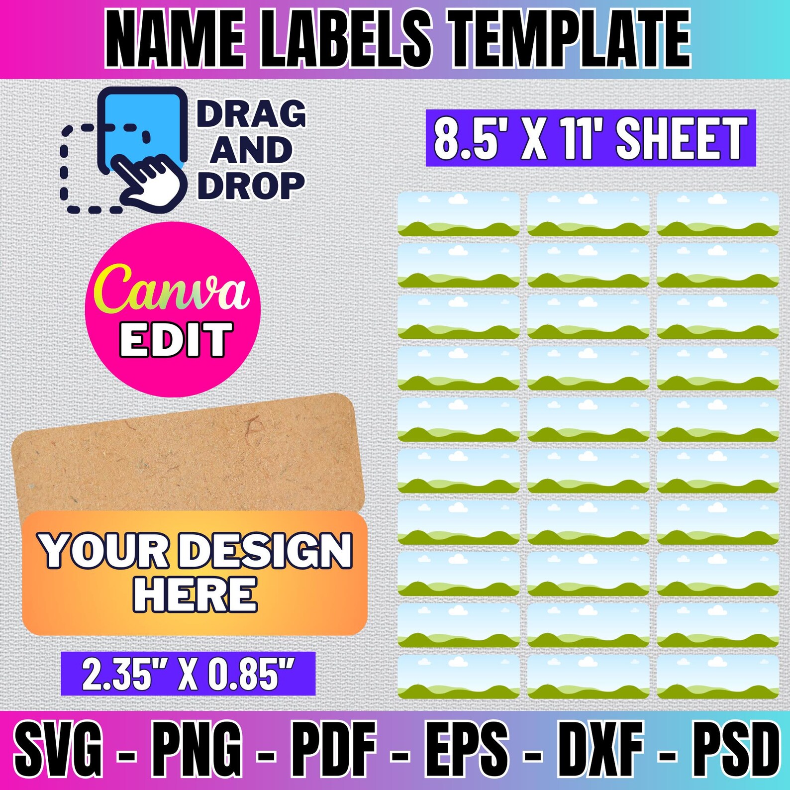 School Name Labels Template: Canva Editable (digital Download) - Etsy