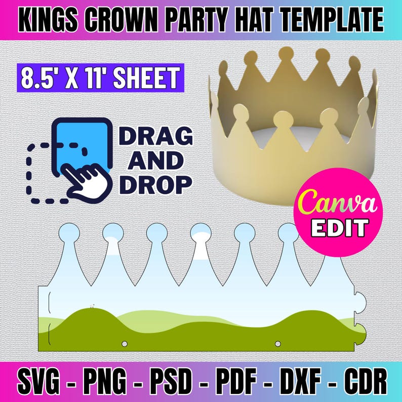 Kings Crown Party Hat Template: SVG, Cricut, Silhouette (digital ...