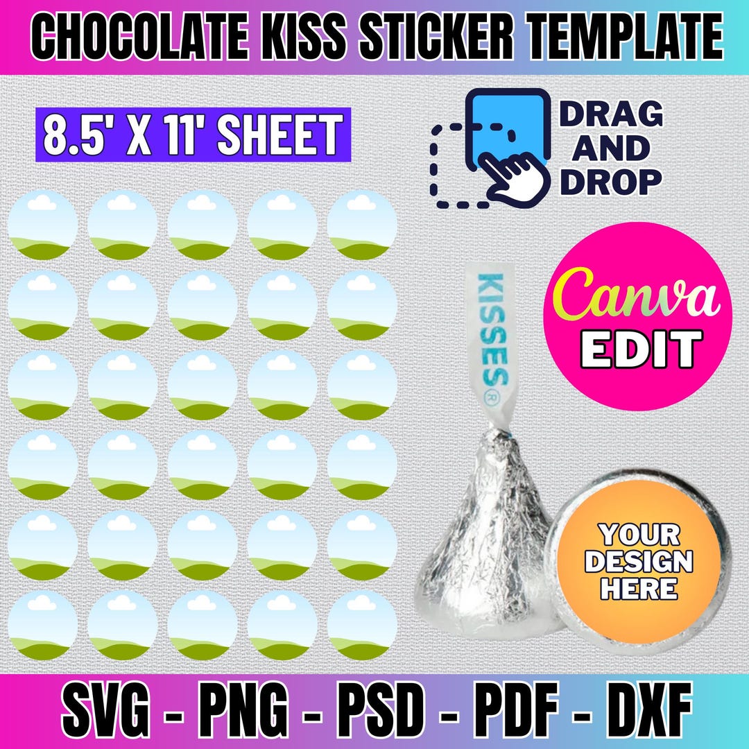 Kiss Sticker Template, Chocolate Kiss Sticker Template, Round Sticker ...