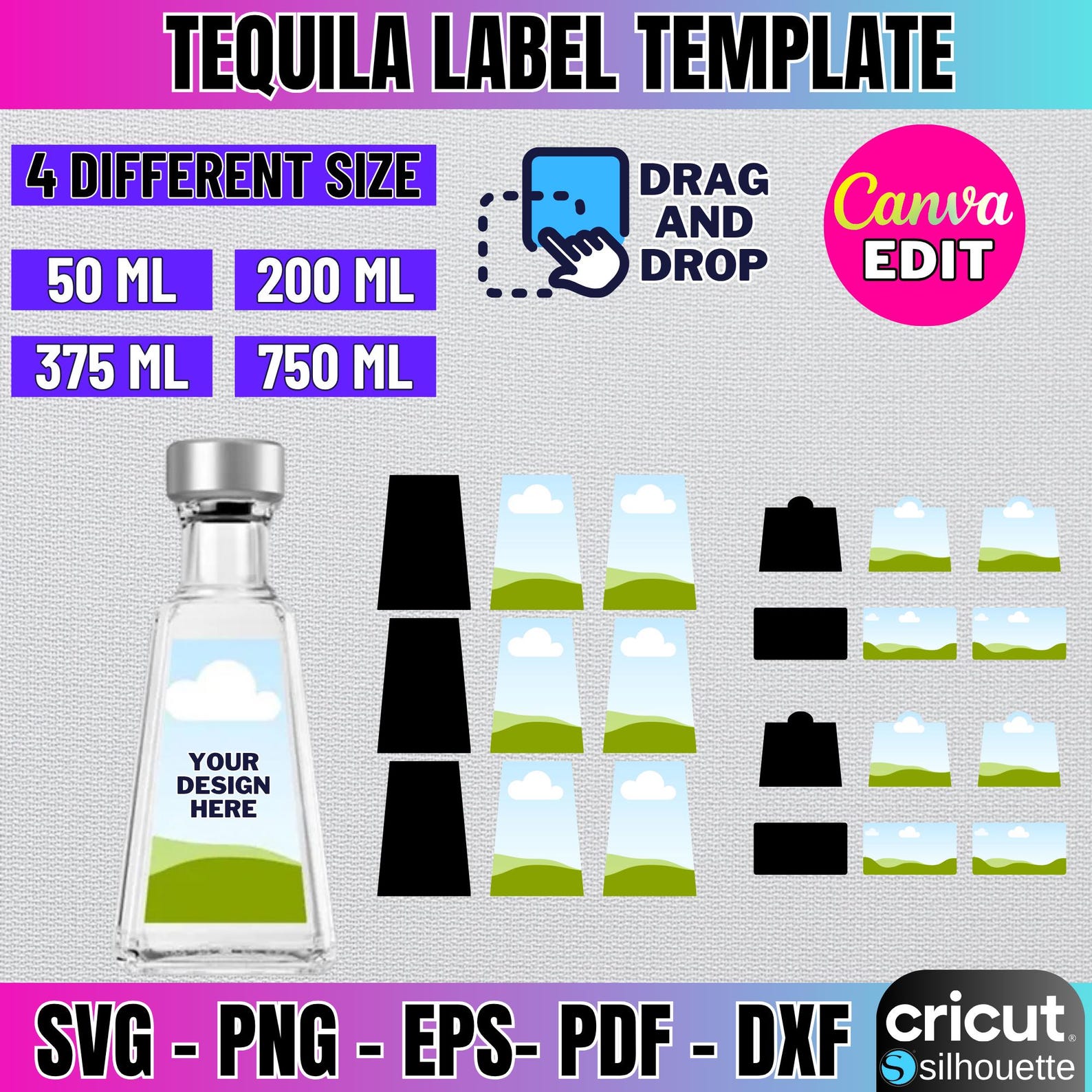 Editable Tequila Label Template: 750ml Bottle, Canva Design (digital ...