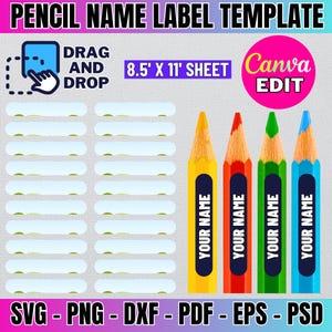 Pencil Name Label Template, School Label Template, School Supply Labels ...