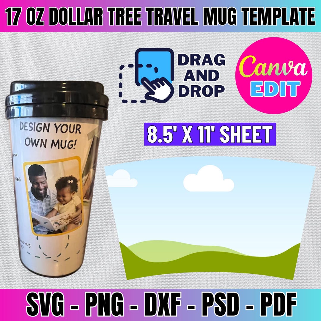 17oz Dollar Tree Travel Mug Template, Travel Coffee Cup Sublimation ...