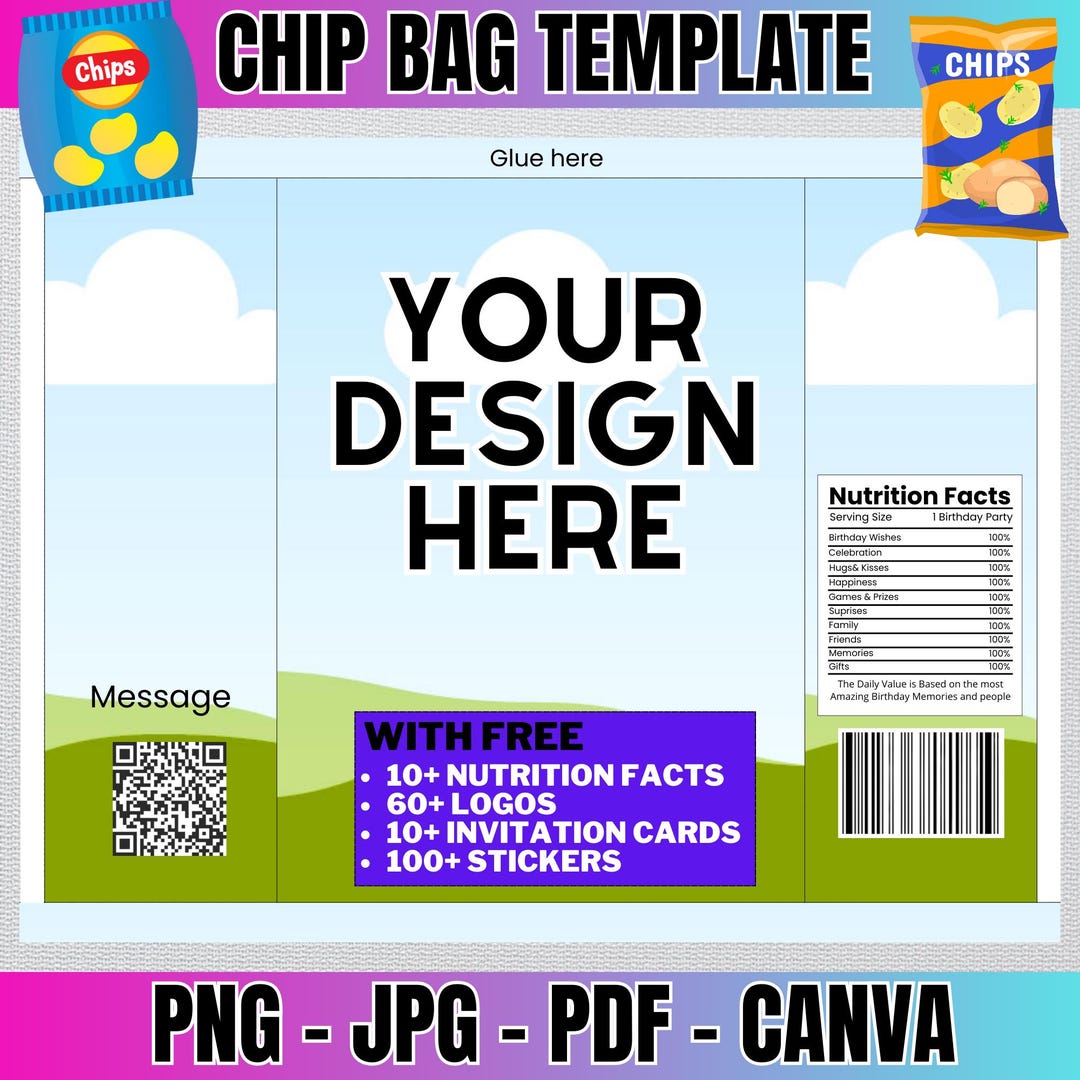 Chip Bag Template, Blank Chip Bag, Chip Bag Template Canva Editable ...